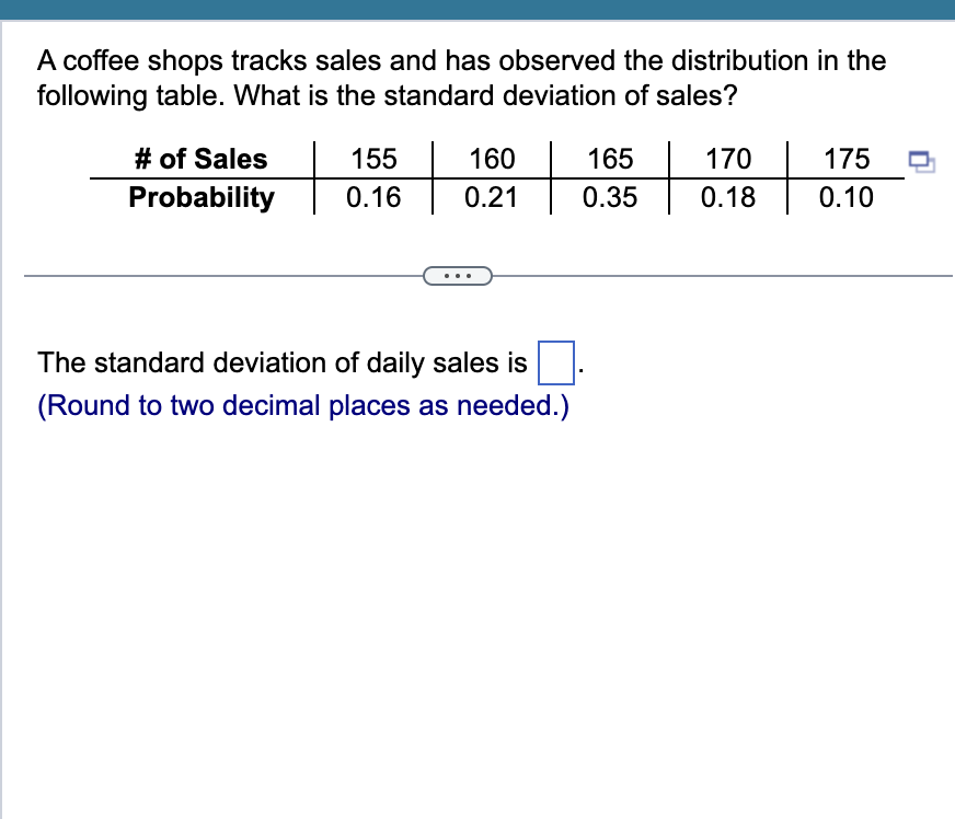 Solved A coffee shops tracks sales and has observed the | Chegg.com