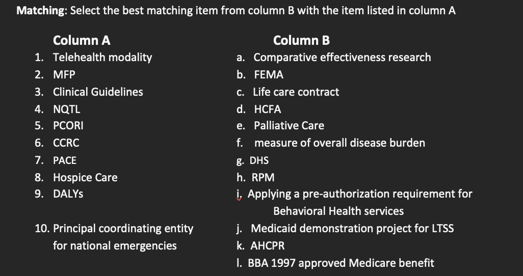 Matching: Select the best matching item from column B | Chegg.com