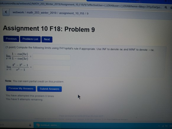 Solved ork.concordia.ca/webwork2/MATH 203_Winter 20 | Chegg.com