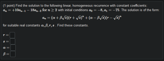 Solved (1 point) Find the solution to the following linear, | Chegg.com