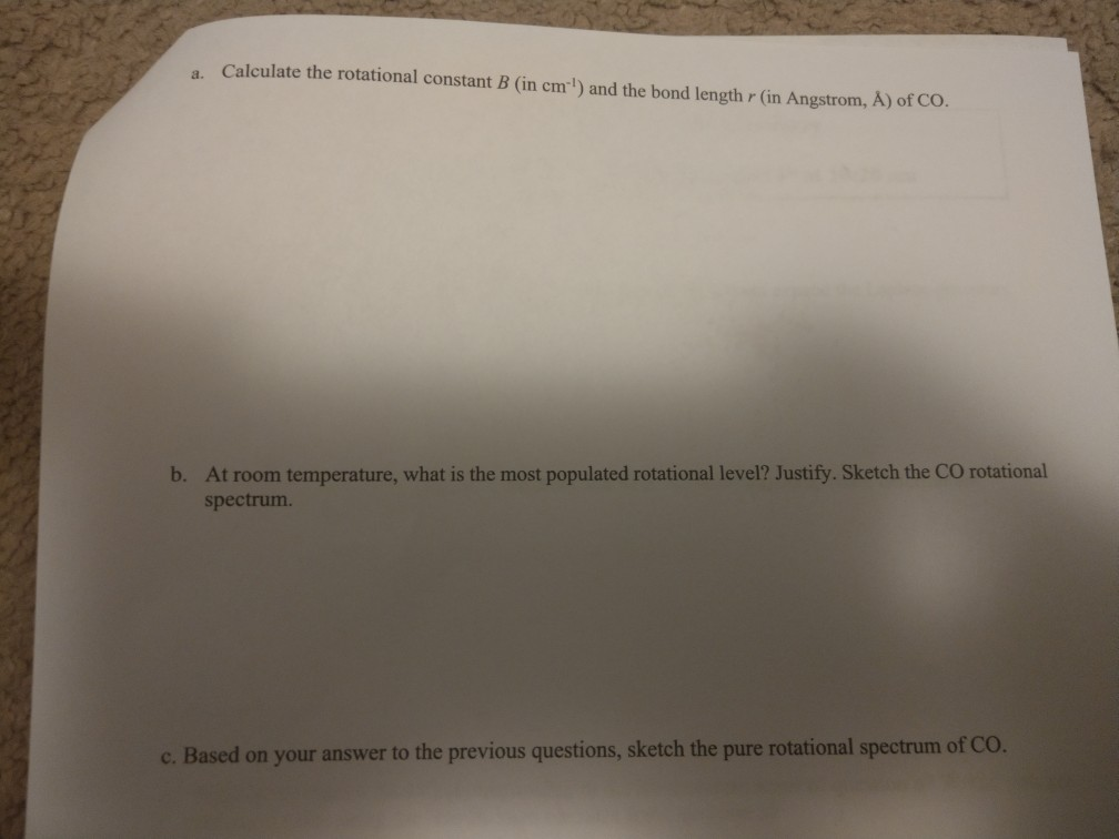 Solved 5. Rotational spectroscopy of CO The table shows the | Chegg.com