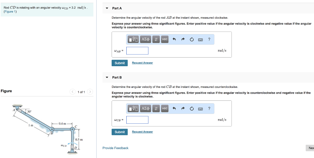 Solved Rod CD is rotating with an angular velocity ?CD = 3.2 | Chegg.com