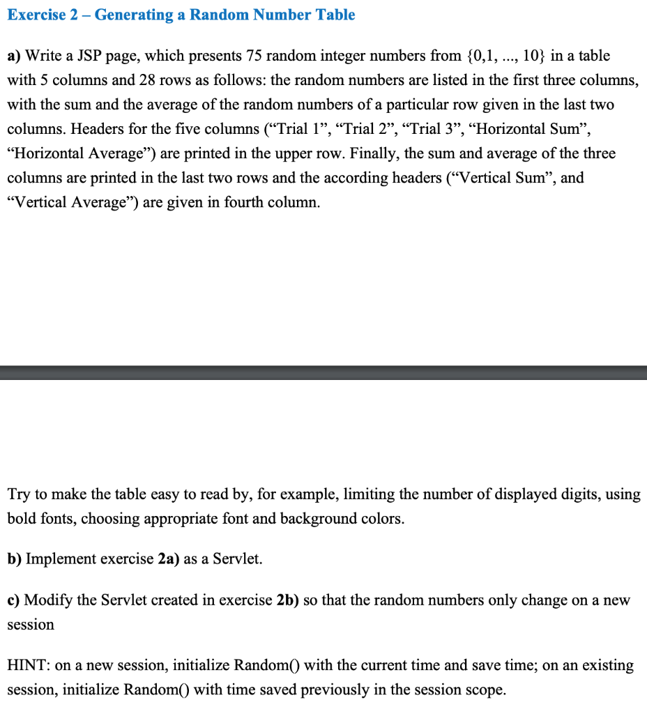 Solved Exercise 2 - Generating a Random Number Table a) | Chegg.com