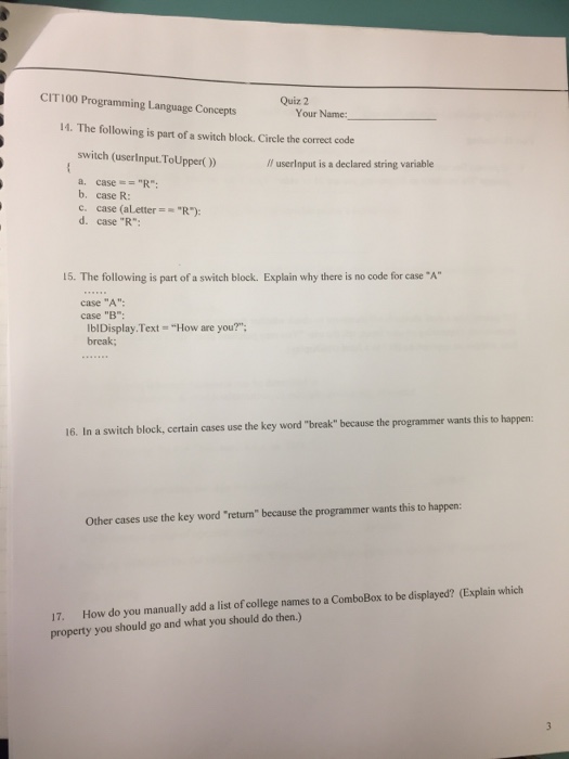 Solved CIT100 Programming Language Concepts Quiz 2 Your | Chegg.com