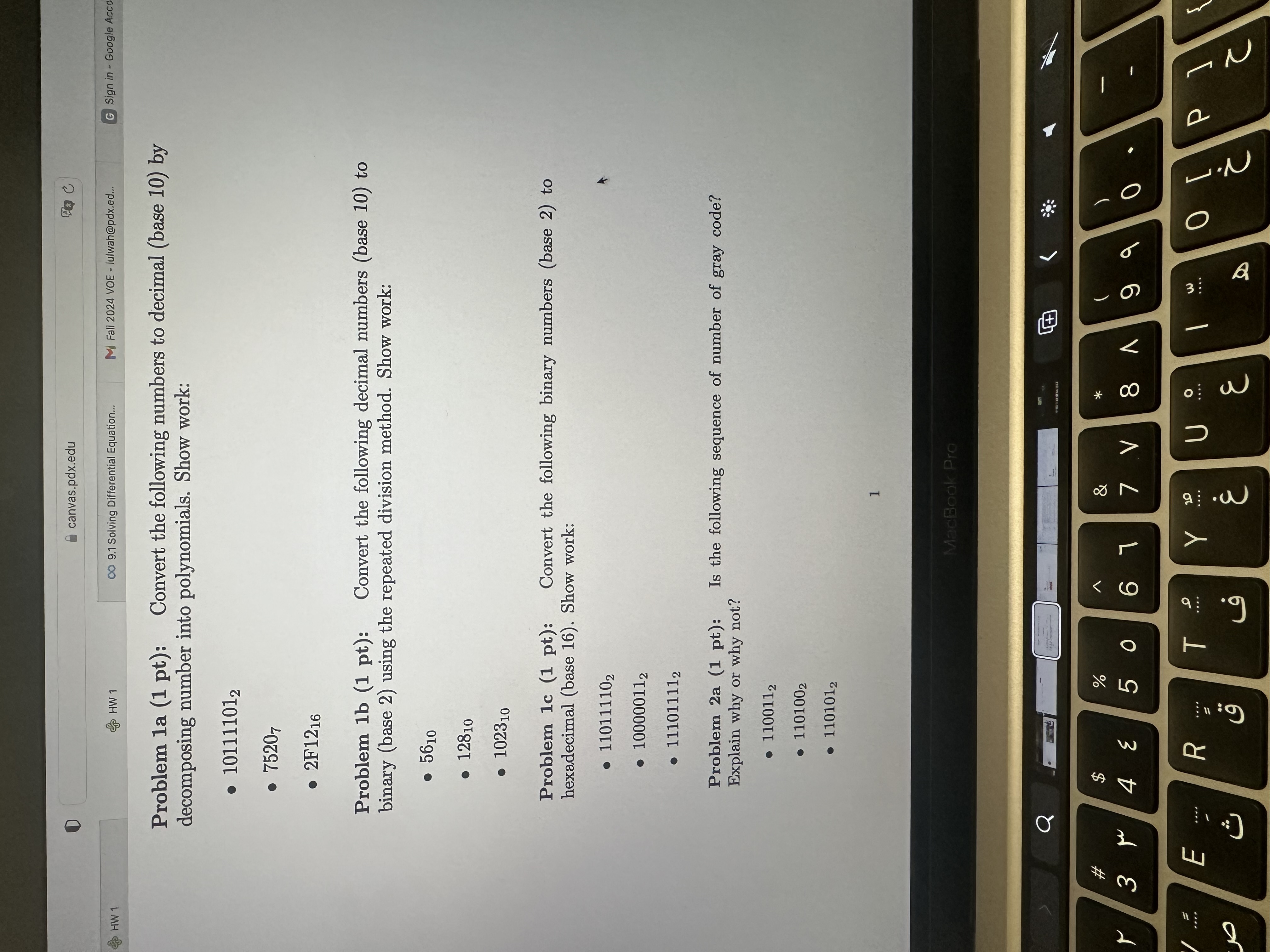 Solved Problem 1a ( 1 pt ): Convert the following numbers to | Chegg.com