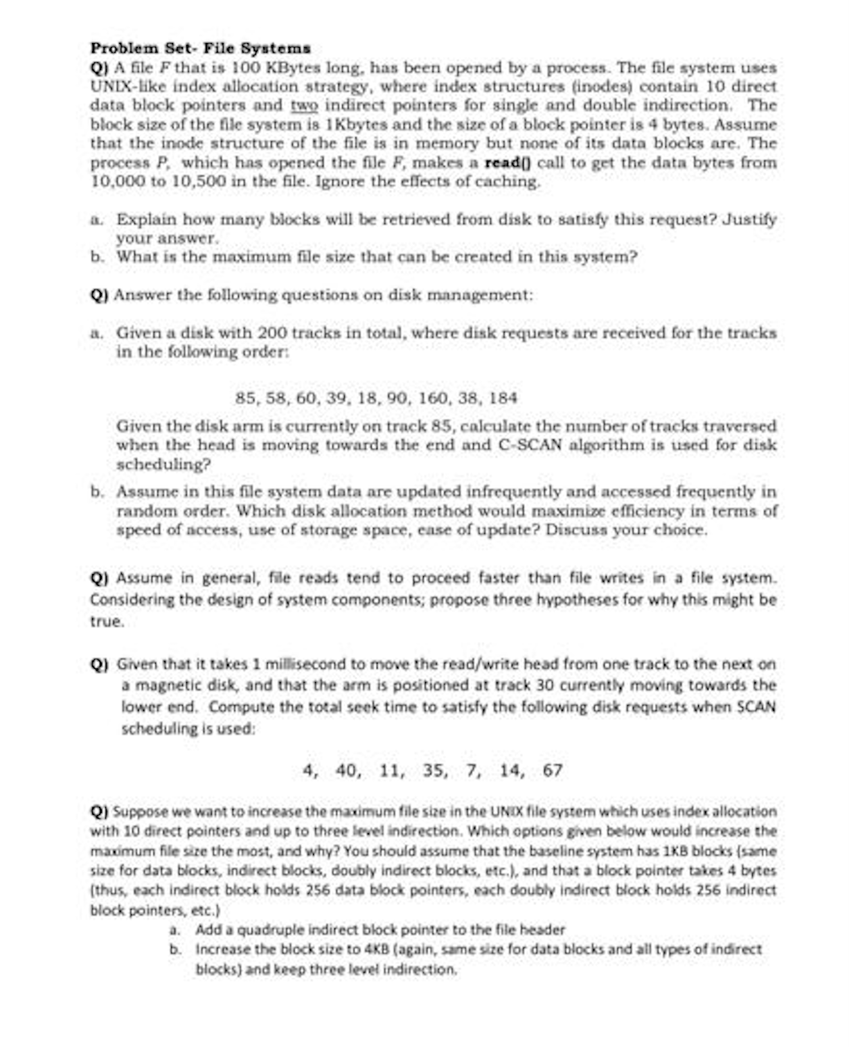 Solved Problem Set- File Systems Q) A file F that is 100 | Chegg.com
