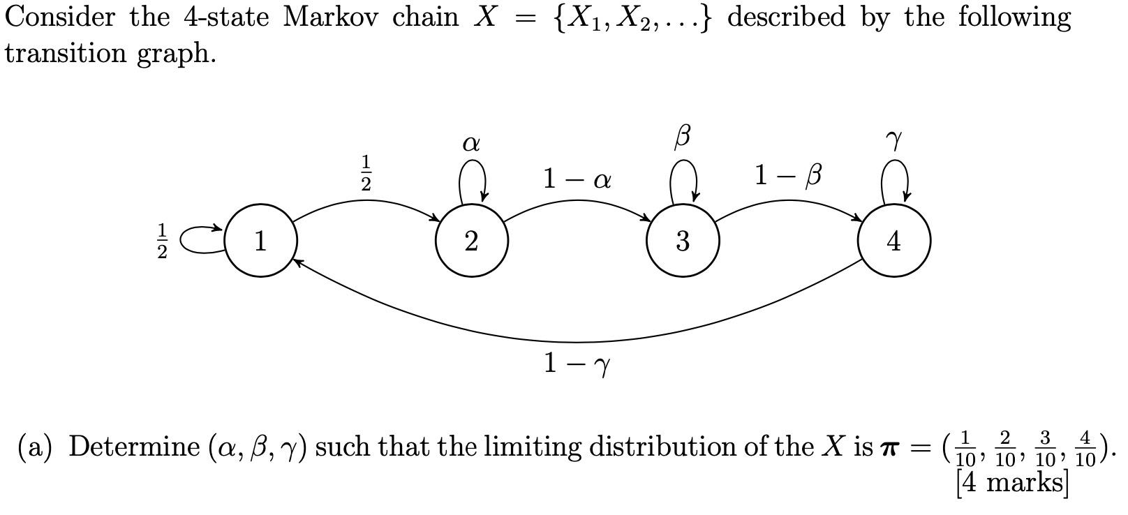 Solved Consider the 4-state Markov chain X {X₁, X2,...} | Chegg.com