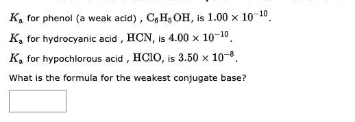 Solved Ka for phenol (a weak acid), C6H5OH, is 1.00×10−10. | Chegg.com