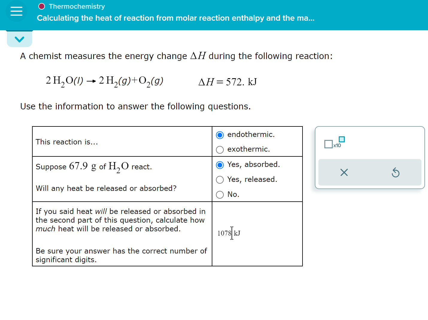 Solved Thermochemistry Calculating the heat of reaction from | Chegg.com