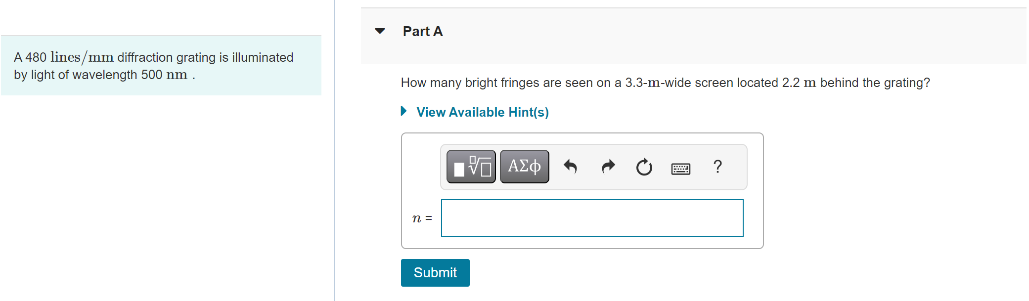 Solved A 480 lines /mm diffraction grating is illuminated by | Chegg.com