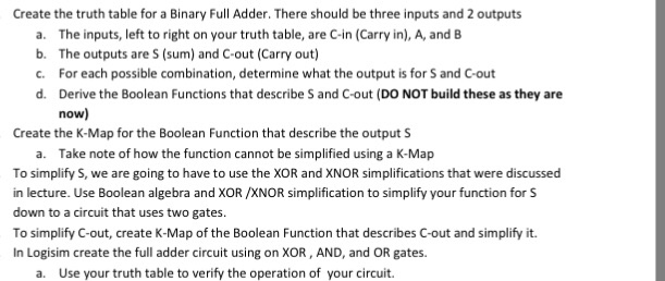 Solved Create the truth table for a Binary Full Adder. There | Chegg.com