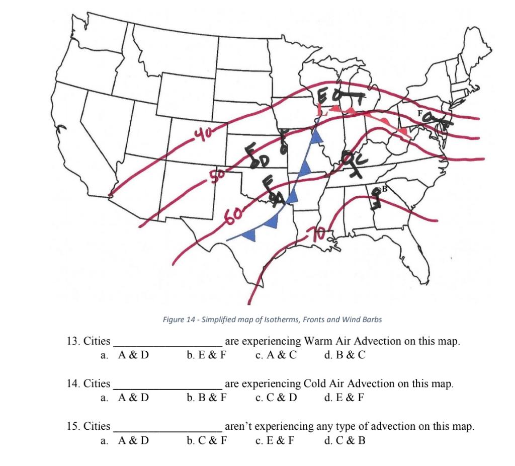 Solved -40- Figure 14 - Simplified map of Isotherms, Fronts | Chegg.com