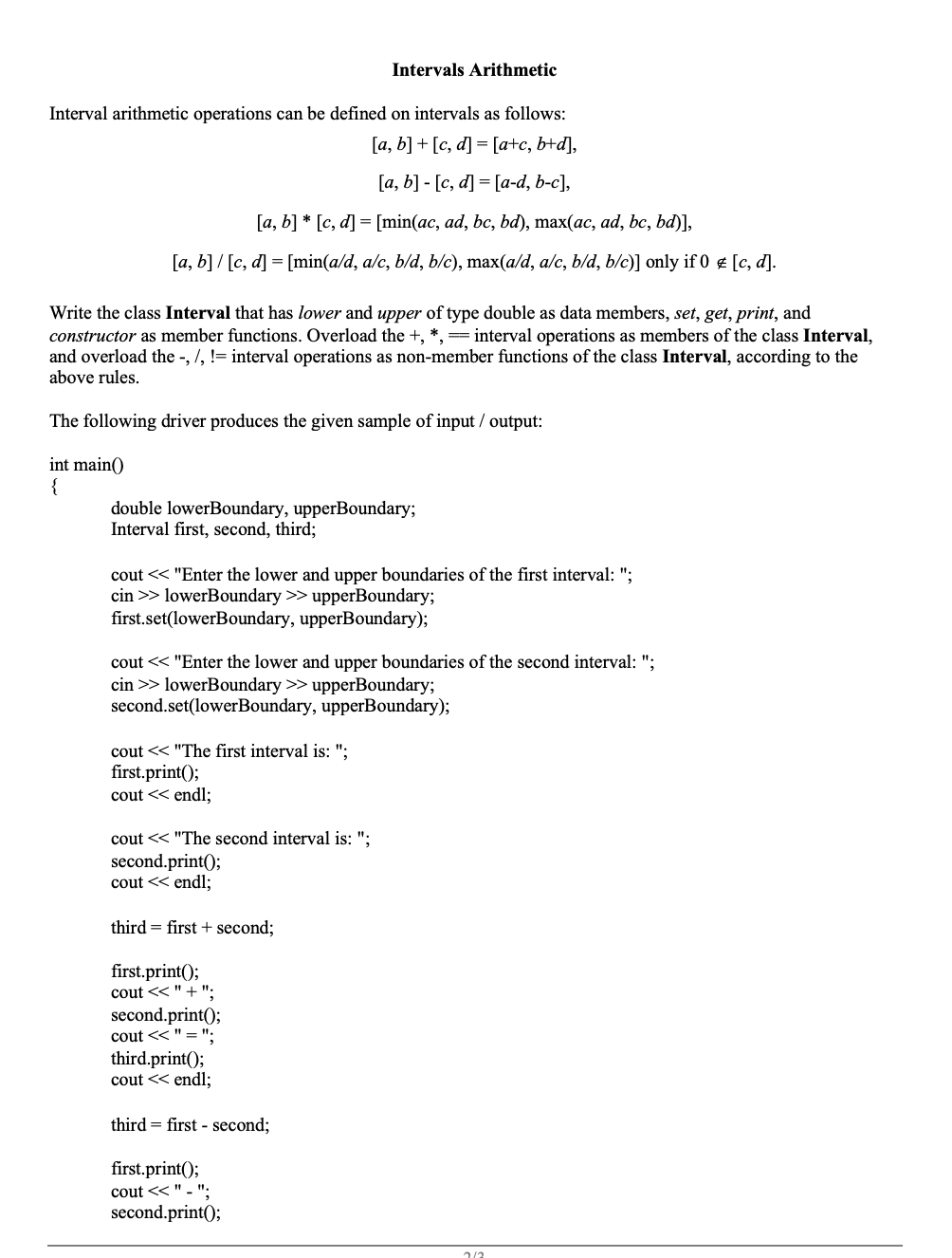 Solved Intervals Arithmetic Interval arithmetic operations | Chegg.com
