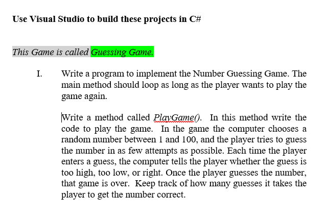 Solved Use Visual Studio to build these projects in C# This | Chegg.com