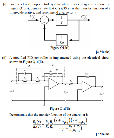 Solved (i) For the closed loop control system whose block | Chegg.com