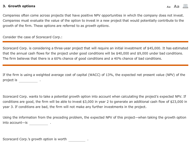 Solved 3. Growth options Aa Aa Companies often come across | Chegg.com