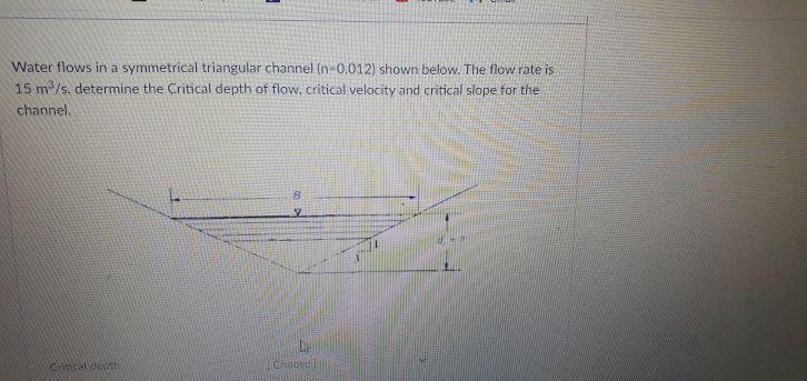 Solved Water flows in a symmetrical triangular channel | Chegg.com