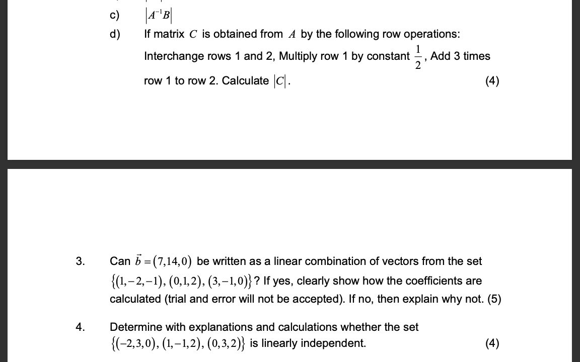 Solved c) d) 4'B If matrix C is obtained from A by the | Chegg.com