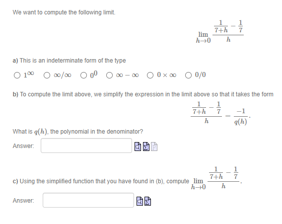 Solved We want to compute the following limit. | Chegg.com