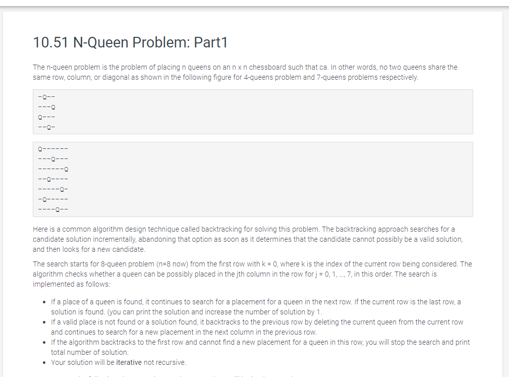 Solved 10.51 N-Queen Problem: Part1 The n-queen problem is | Chegg.com