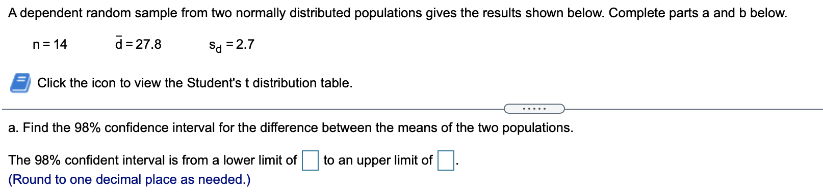 Solved A dependent random sample from two normally | Chegg.com