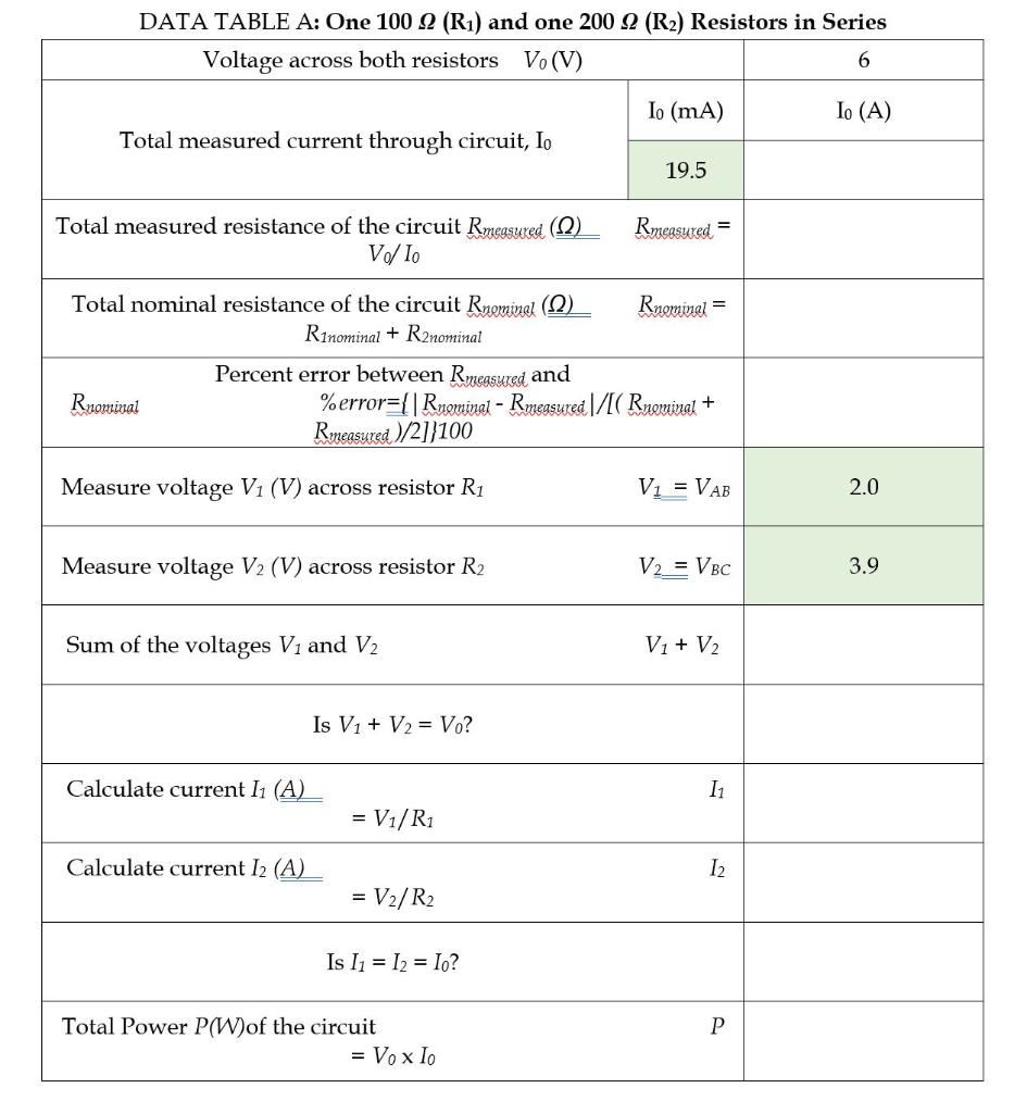 Solved DATA TABLE A: One 100 22 (R1) and one 2002 (R2) | Chegg.com
