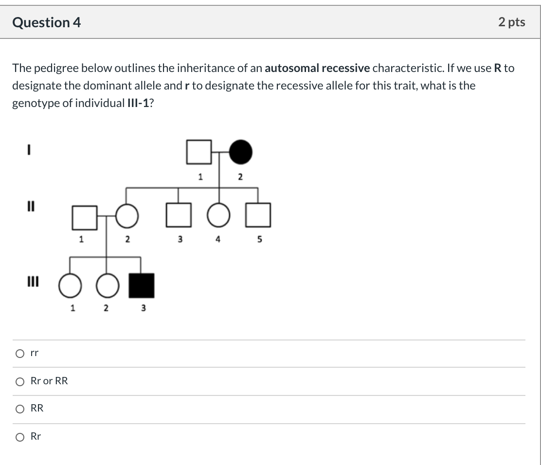 Solved Question 4 2 Pts The Pedigree Below Outlines The