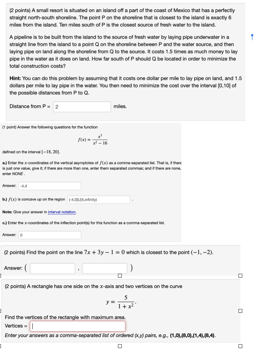 Solved (2 points) A small resort is situated on an island | Chegg.com