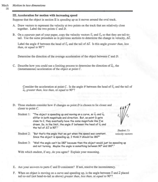 Solved MOTION IN TWO DIMENSIONS Mech 15 I. Velocity An | Chegg.com