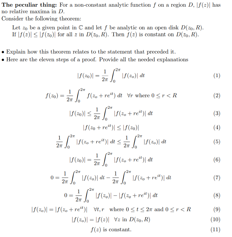 Solved The peculiar thing: For a non-constant analytic | Chegg.com