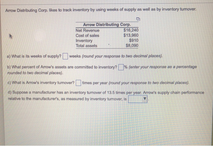 Solved Arrow Distributing Corp. likes to track inventory by | Chegg.com