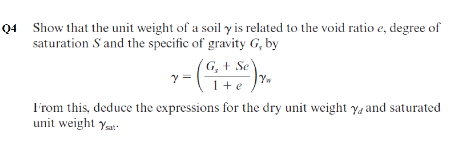 Solved Q4 ﻿Show that the unit weight of a soil γ ﻿is related | Chegg.com