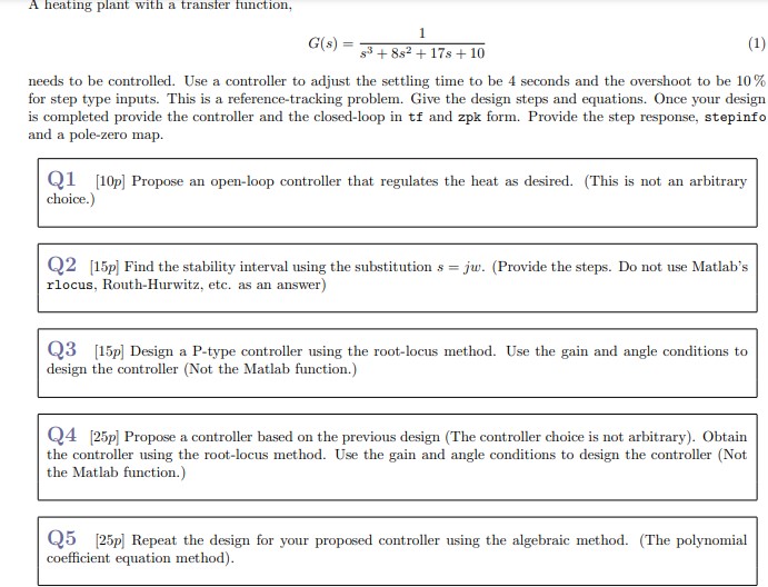 Solved A heating plant with a transfer function, | Chegg.com
