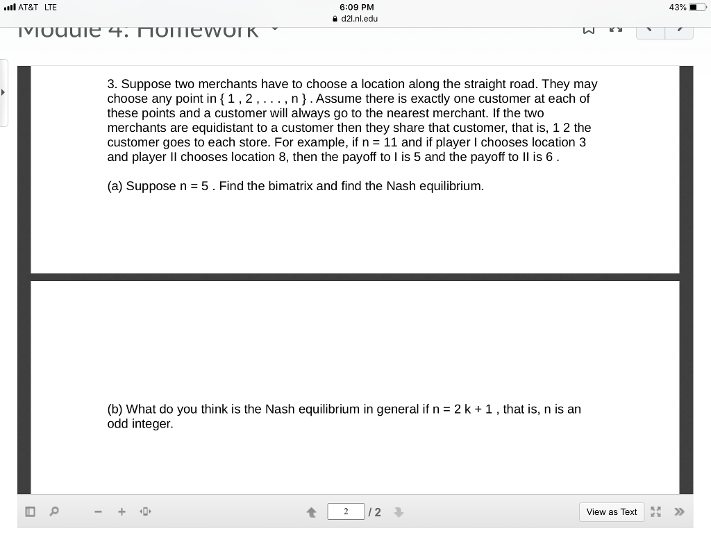 Solved IAT&T LTE 6:09 PM 43% d2l.nl.edu 3. Suppose two | Chegg.com Solved IAT&T LTE 6:09 PM 43% d2l.nl.edu 3. Suppose two | Chegg.com