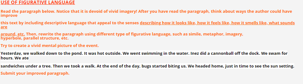 Solved USE OF FIGURATIVE LANGUAGE Read the paragraph below. | Chegg.com
