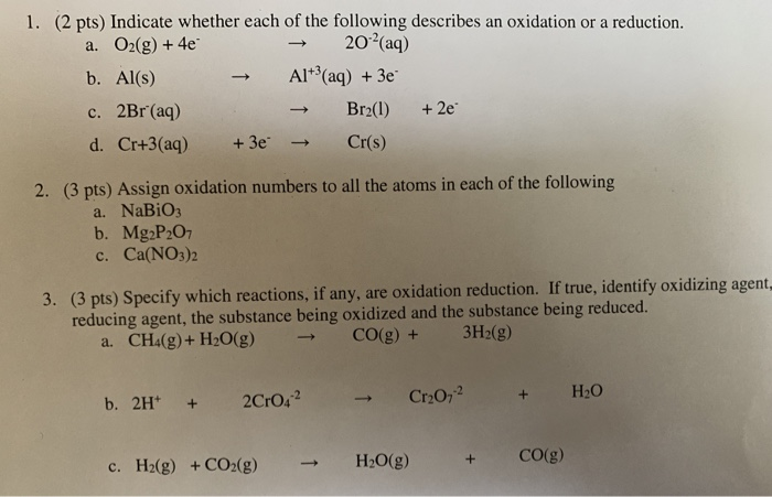 Solved (2 pts) Indicate whether each of the following | Chegg.com