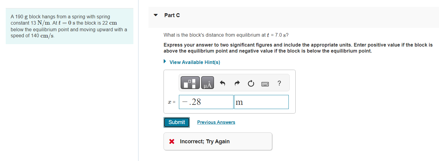 Solved A 190 g block hangs from a spring with spring | Chegg.com