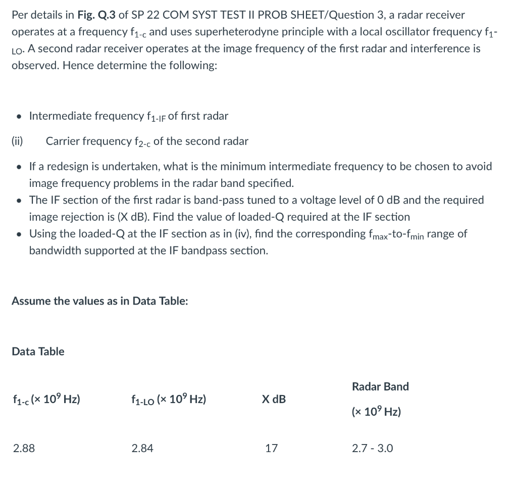 Question 3 (5 Marks) A given radar receiver operates | Chegg.com