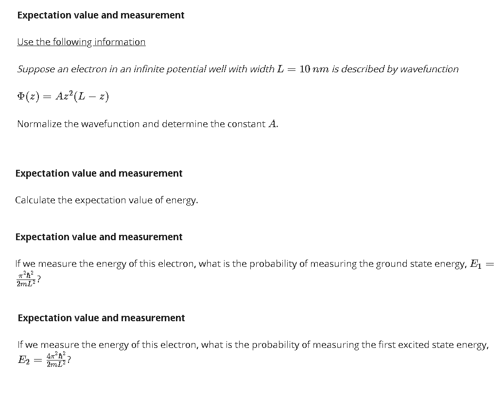 Solved Expectation value and measurement Use the following | Chegg.com