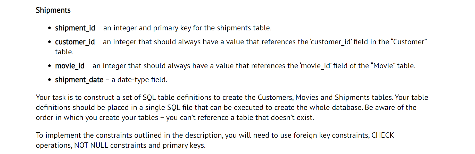 Solved Database Design develop a database using the | Chegg.com