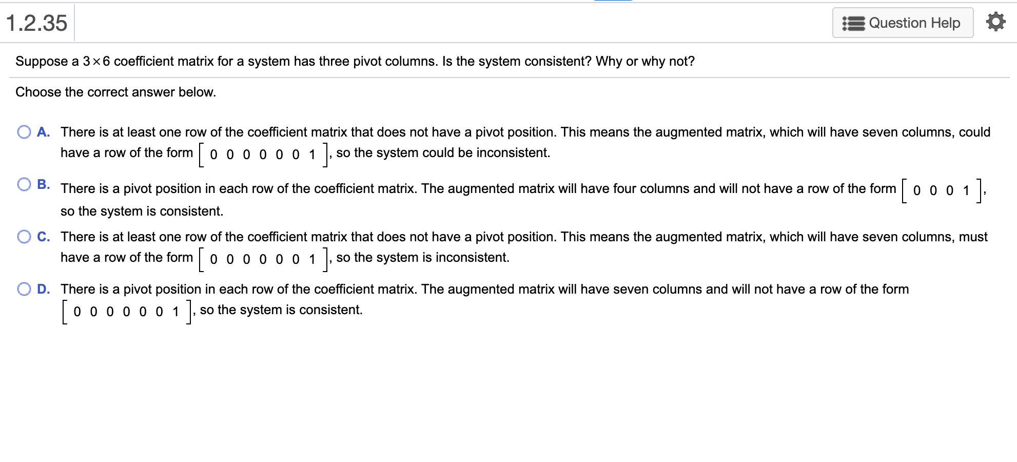 Solved 1.2.35 :3 Question Help Suppose a 3x6 coefficient | Chegg.com