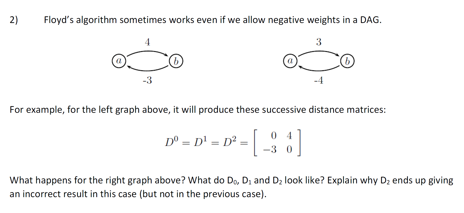 Solved 2) Floyd's algorithm sometimes works even if we allow | Chegg.com