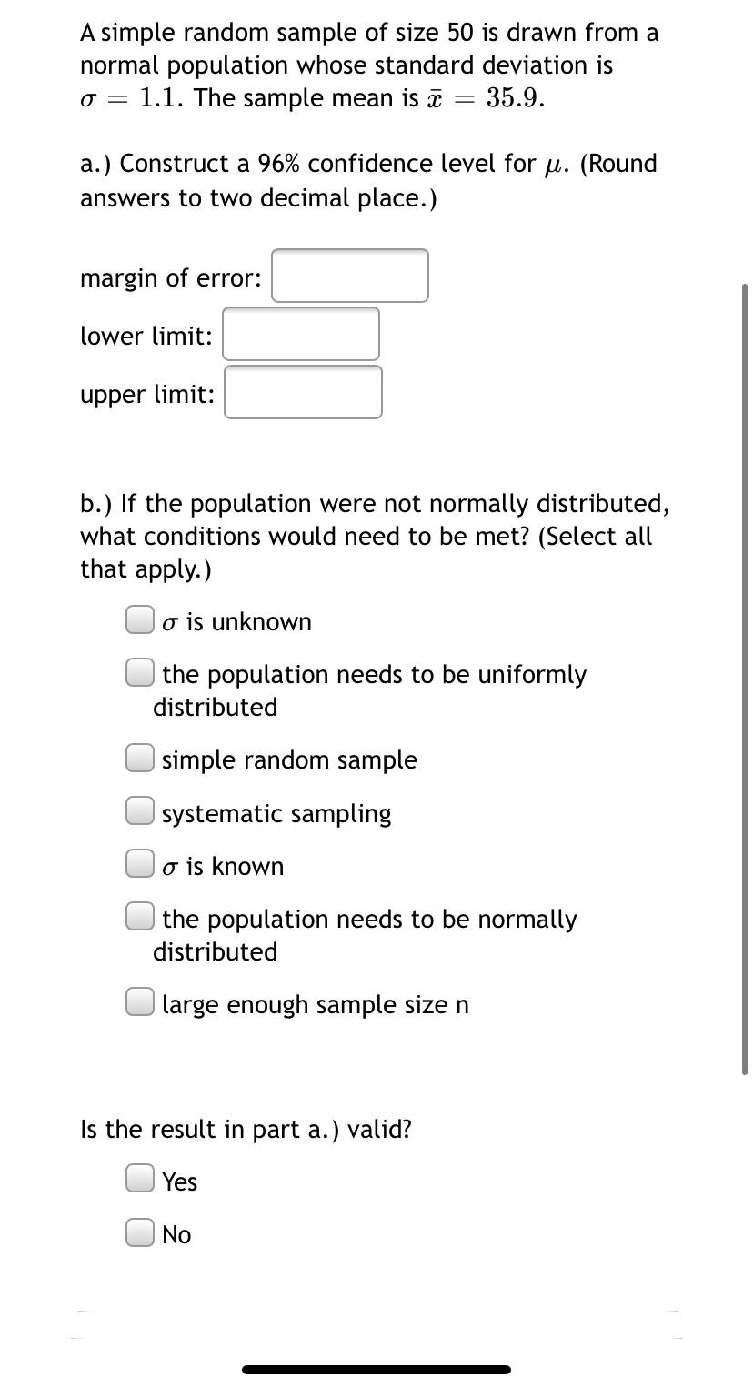Solved A simple random sample of size 50 is drawn from a | Chegg.com