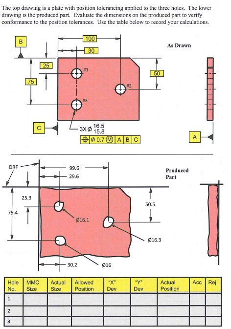 Solved The top drawing is a plate with position tolerancing | Chegg.com