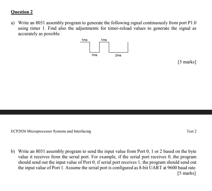 Question 2 a) Write an 8051 assembly program to | Chegg.com