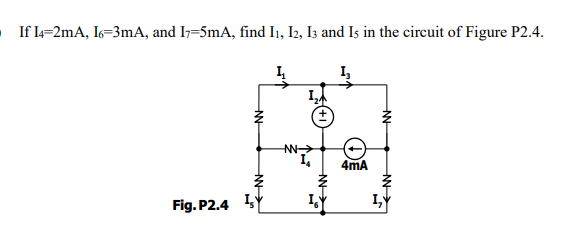 Solved If I4=2 mA,I6=3 mA, and I7=5 mA, find I1,I2,I3 and I5 | Chegg.com