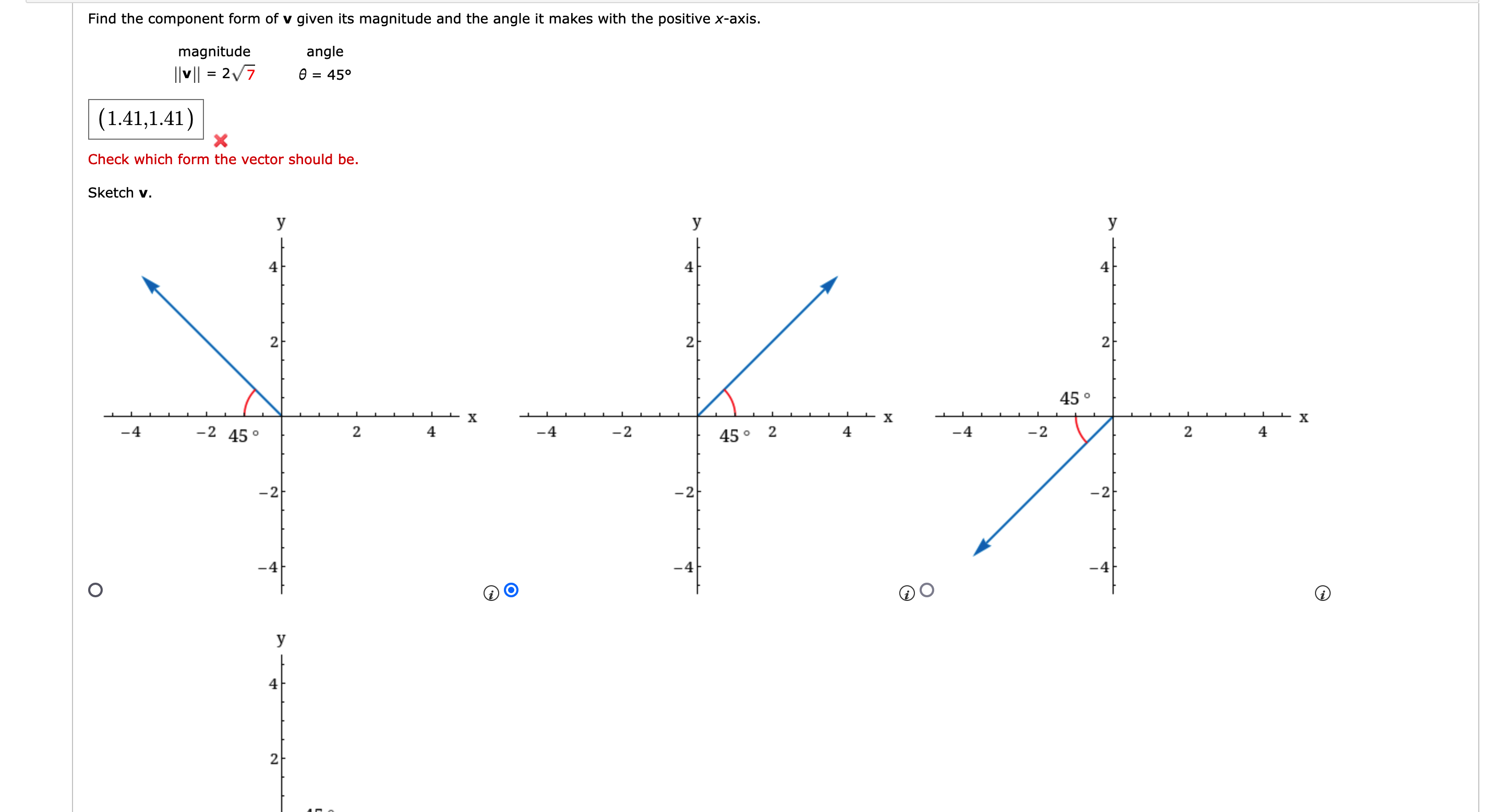 Solved Find the component form of v given its magnitude and | Chegg.com