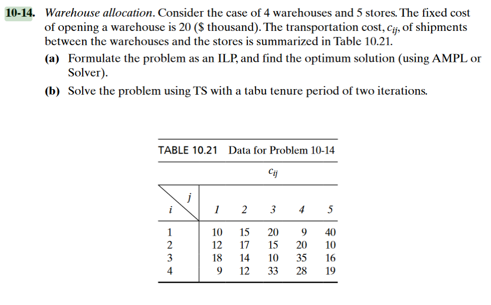 Solved 10-14. Warehouse allocation. Consider the case of 4 | Chegg.com