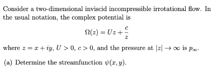 Solved Consider a two-dimensional inviscid incompressible | Chegg.com