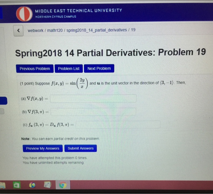 Solved Spring2018 14 Partial Derivatives: Problem 17 | Chegg.com